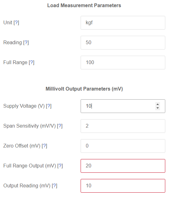 Load Cell Millivolt mV Output Calculator
