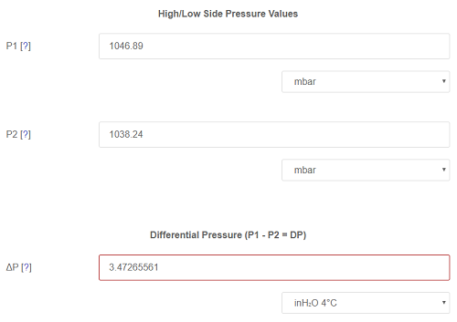 High and Low Side Pressure to Differential Pressure Calculator