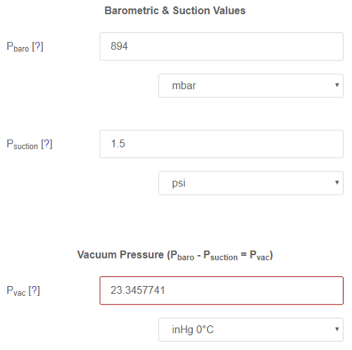 Suction Pressure to Vacuum Calculator
