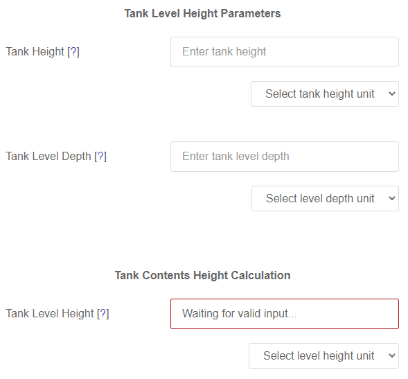 Tank Height – Tank Level Depth to Tank Level Height Calculator