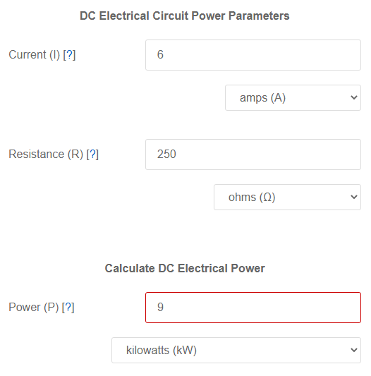 Current & Electrical Resistance to DC Power Calculator