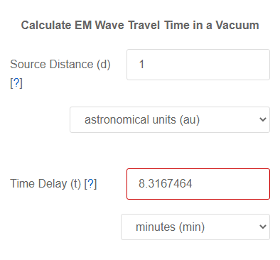 Distance to Time Delay Calculator for Electromagnetic Waves in a Vacuum