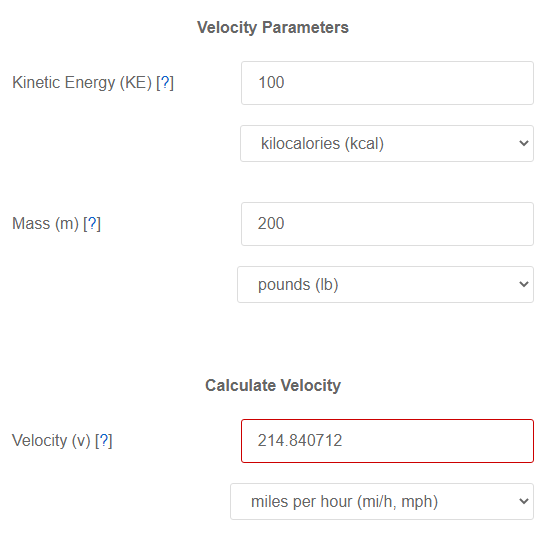 Kinetic Energy Mass To Velocity Calculator Kinetic Energy Mass To Velocity Calculator