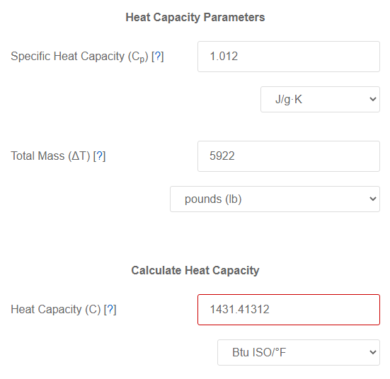 Specific Heat Capacity & Total Mass to Heat Capacity Calculator