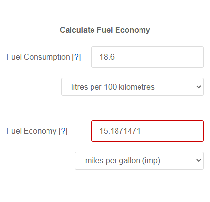 Vehicle Fuel Consumption to Economy Calculator