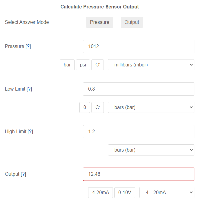 Pressure Sensor Output Calculator